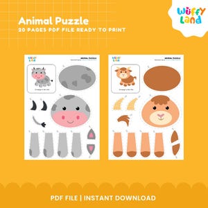 Animal Puzzle Cut and Paste Activity for Kids | Preschool Matching Game ...