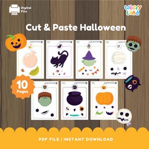 Halloween Cut and Paste Worksheets for Kids: Fun & Easy Craft 10-page ...