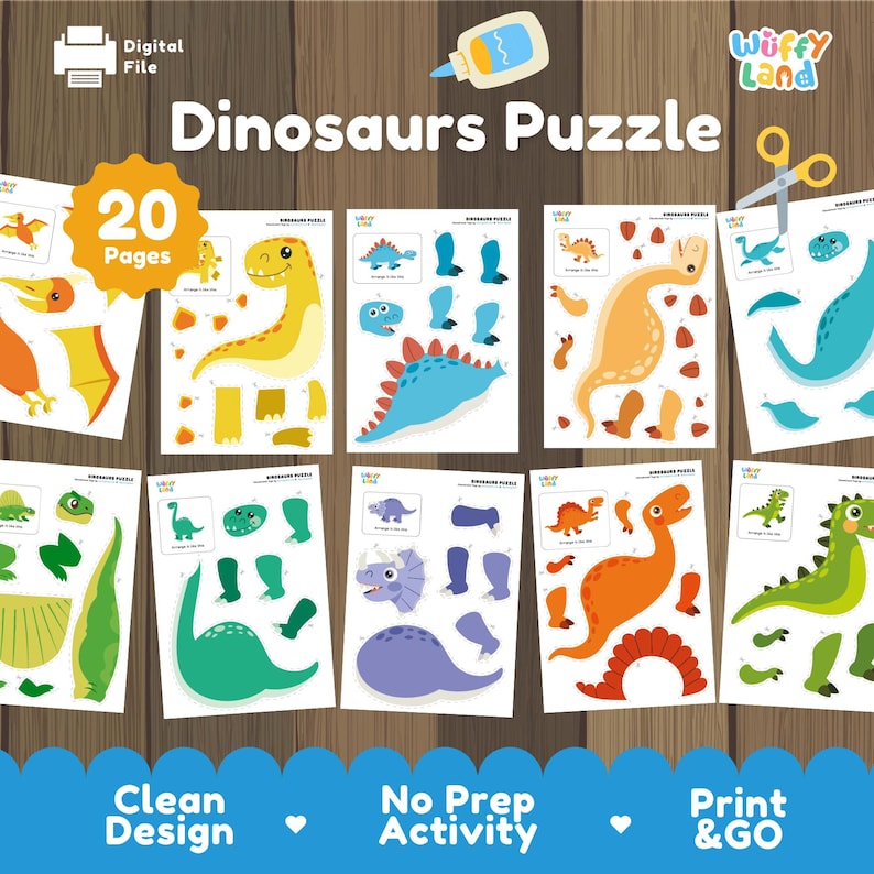 Dinosaur Puzzle Printable for Kids | Cut and Paste Activity | Fine ...