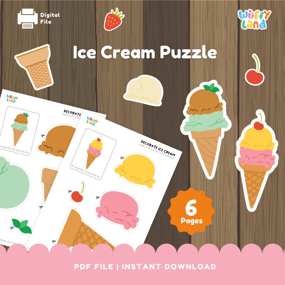 Cut and Glue Game Ice Cream Theme. Learning Pack for Kids. Printable ...