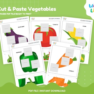 Cut and Paste Vegetable Vegetable Matching Game Puzzle - Etsy