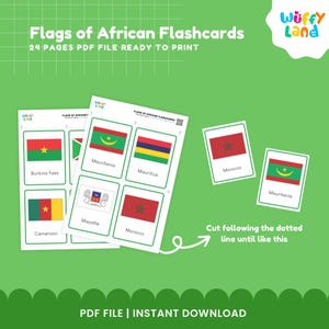 Flags of Africa Flashcards 57 Educational Cards for Kids, Instant ...