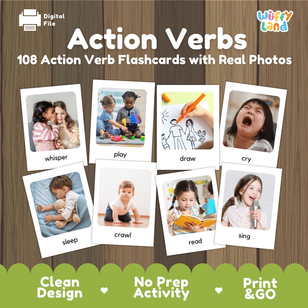 Action Verbs Flashcards for Kids | 108 Real Photo Cards | ESL ...
