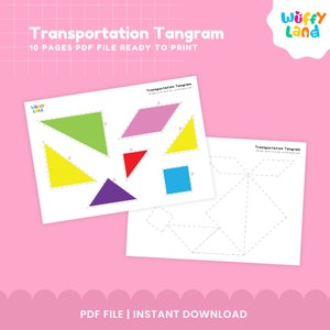 Transportation Tangram, Montessori Learning Game, Tangram Random Cards ...