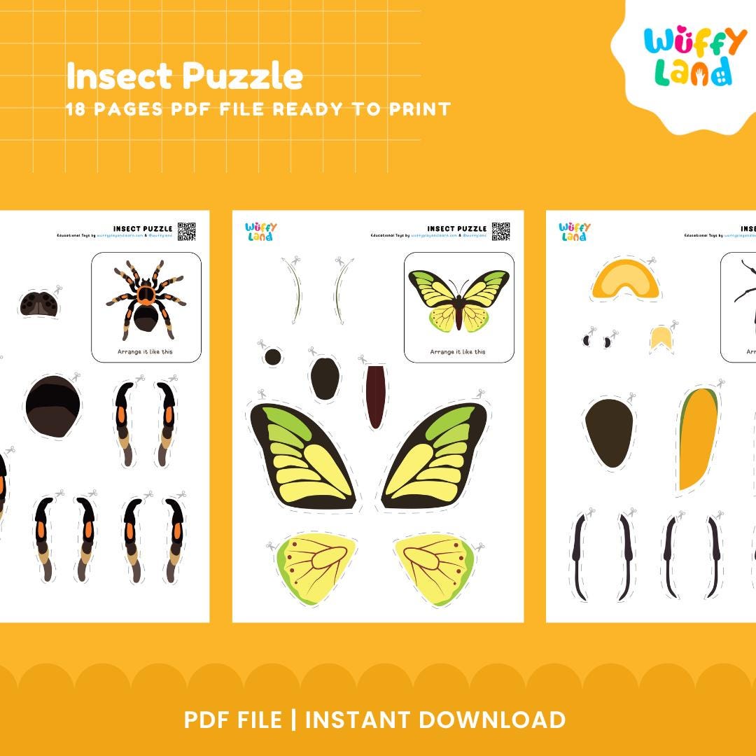 Insect Puzzle Activity Sheets for Kids | 18-page Printable PDF | Fun ...
