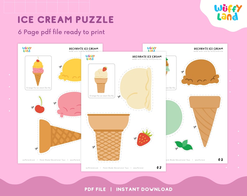 Cut and Glue Game Ice Cream Theme. Learning Pack for Kids. - Etsy