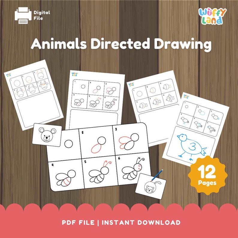 Animals Directed Drawing Worksheets Step-by-step Drawing Fun for Kids ...
