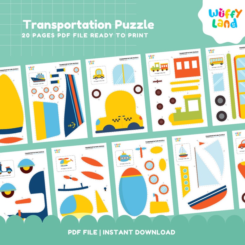 Transportation Puzzle Printable - 20 Pages PDF | Fun Kids Activity ...