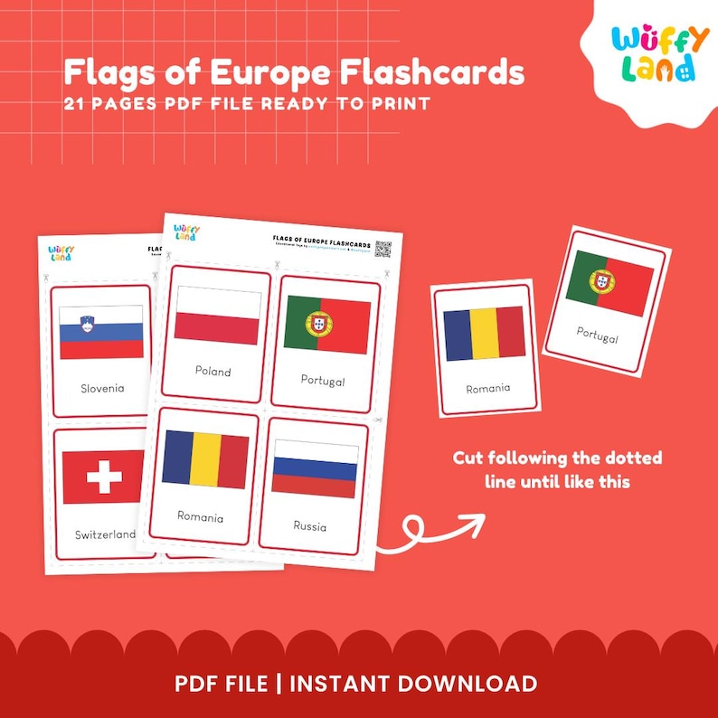 Flags of Europe Flashcards 52 Printable Geography Cards for Kids ...