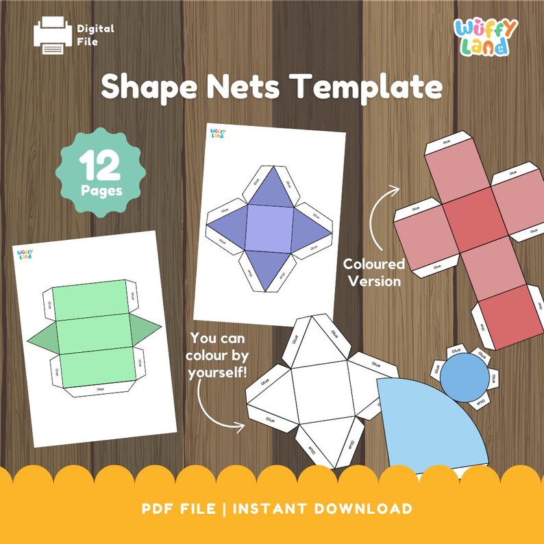 Shape Nets Templates Cut and Fold 3D Geometry, Nets Paper Craft Shapes ...