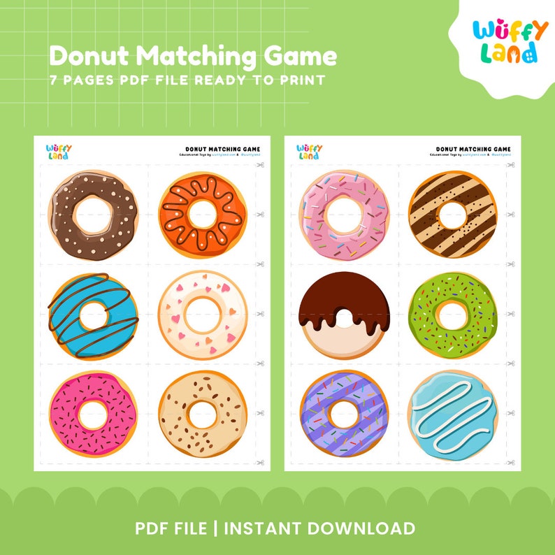 Donut Matching Game, Donut Matching Cards, Printable Match Halves ...