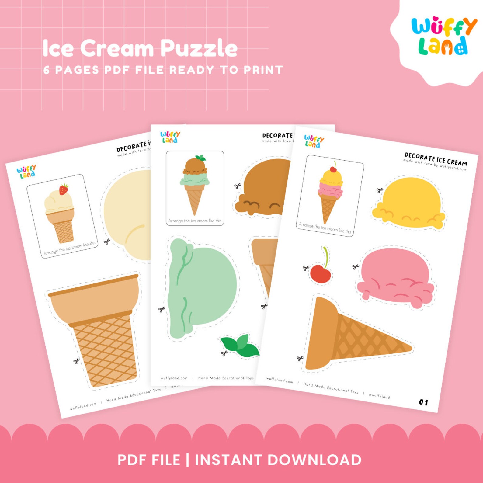 Cut and Glue Game Ice Cream Theme. Learning Pack for Kids. Printable ...
