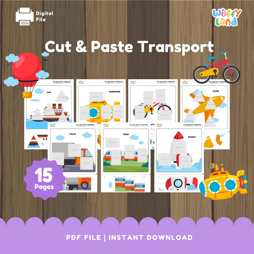 Cut and Paste Trasport, Transportation Matching Game, Activities for ...