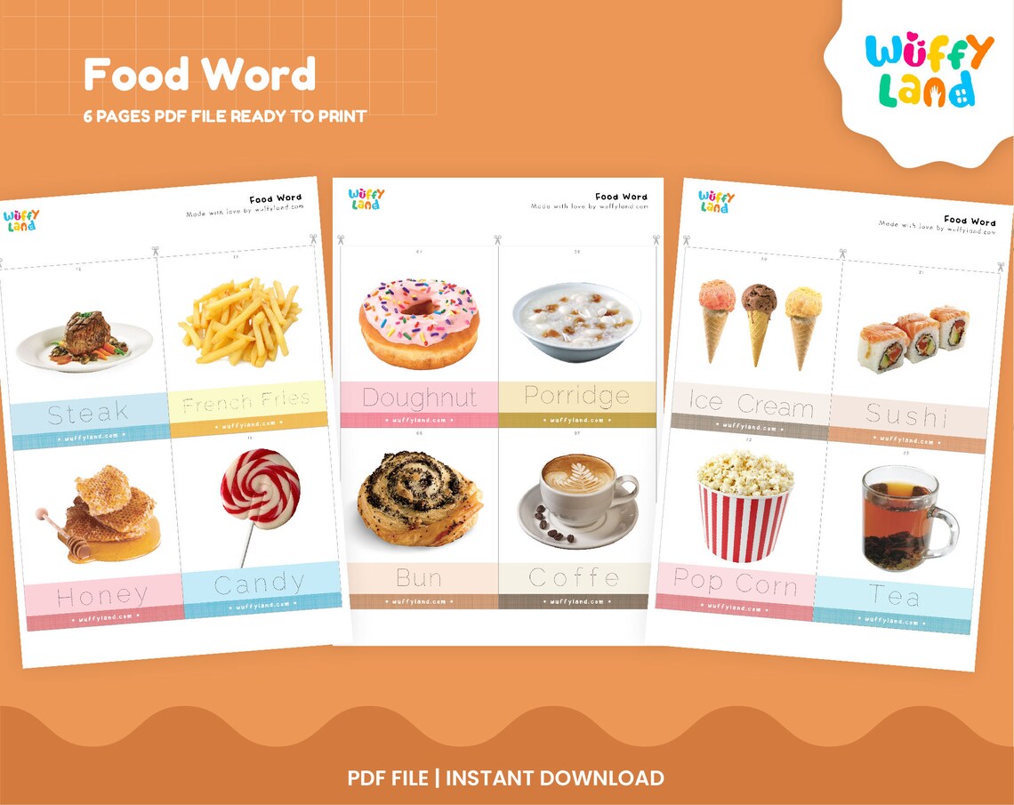 Food Word Flashcards Printable Food Themed Flashcards - Etsy