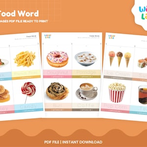 Food Word Flashcards Printable Food Themed Flashcards - Etsy