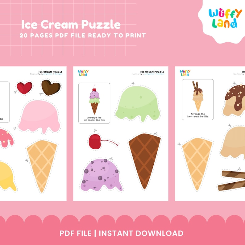 Ice Cream Puzzle Printable, Preschool Matching Activity, Toddler Cut ...