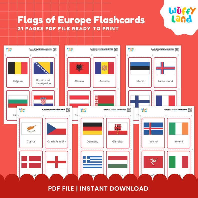 Flags of Europe Flashcards 52 Printable Geography Cards for Kids ...