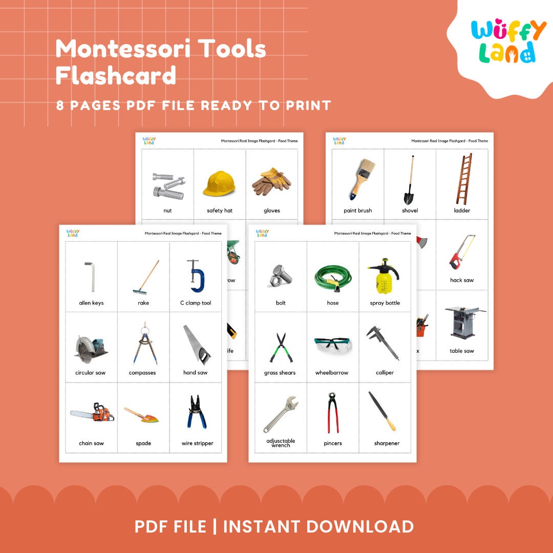72 Montessori Tools & Equipment Flashcard, Real Image, Nomenclature ...