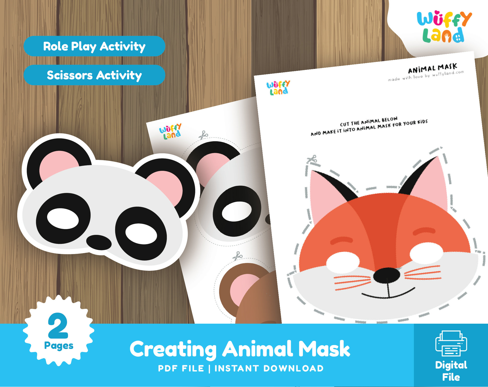 Printable DIY Animal Mask Costume Face Mask Animal Mask Halloween Party ...