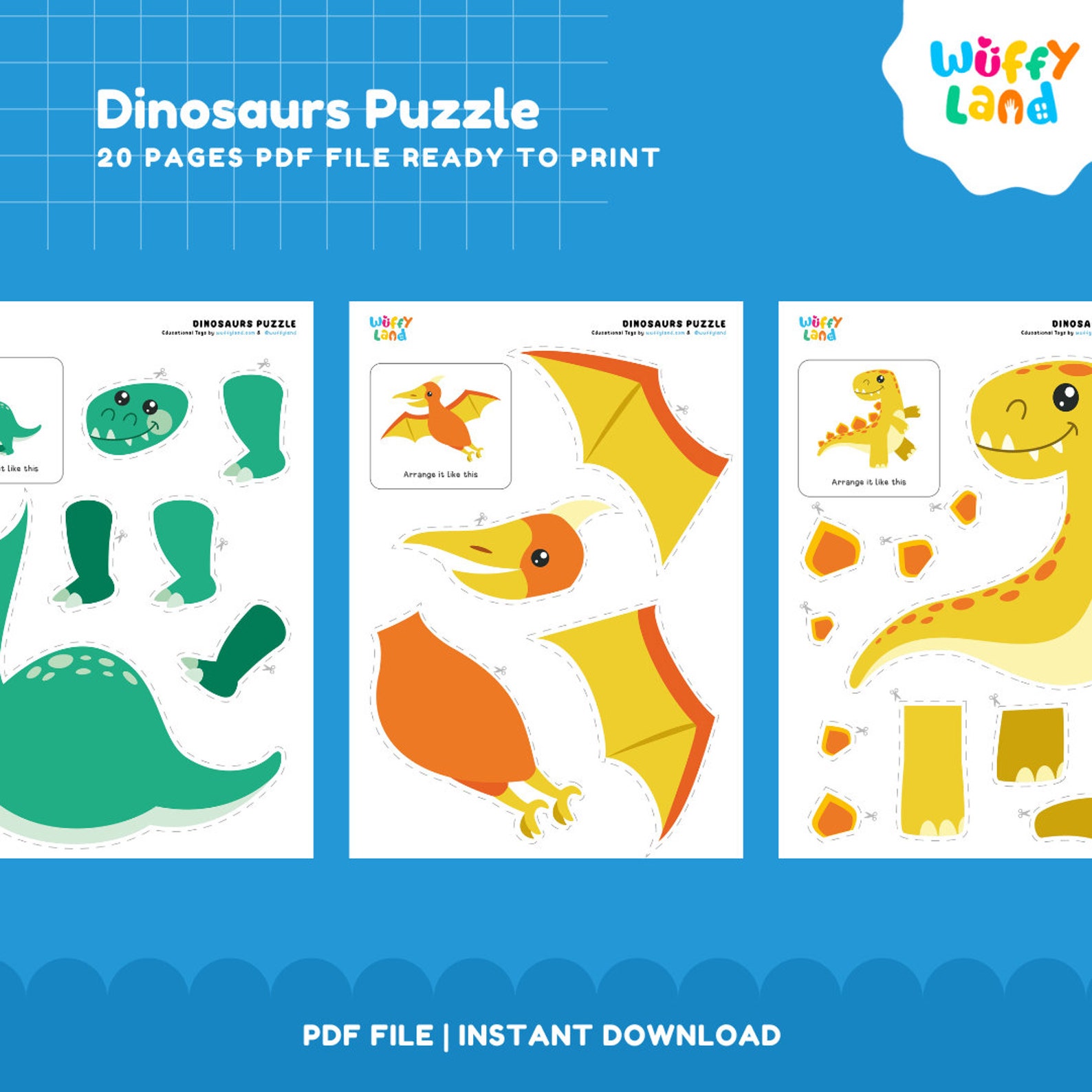 Dinosaur Puzzle Printable - 20 Pages PDF | Fun Kids Activity ...