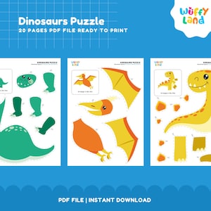 Dinosaur Puzzle Printable - 20 Pages PDF | Fun Kids Activity ...