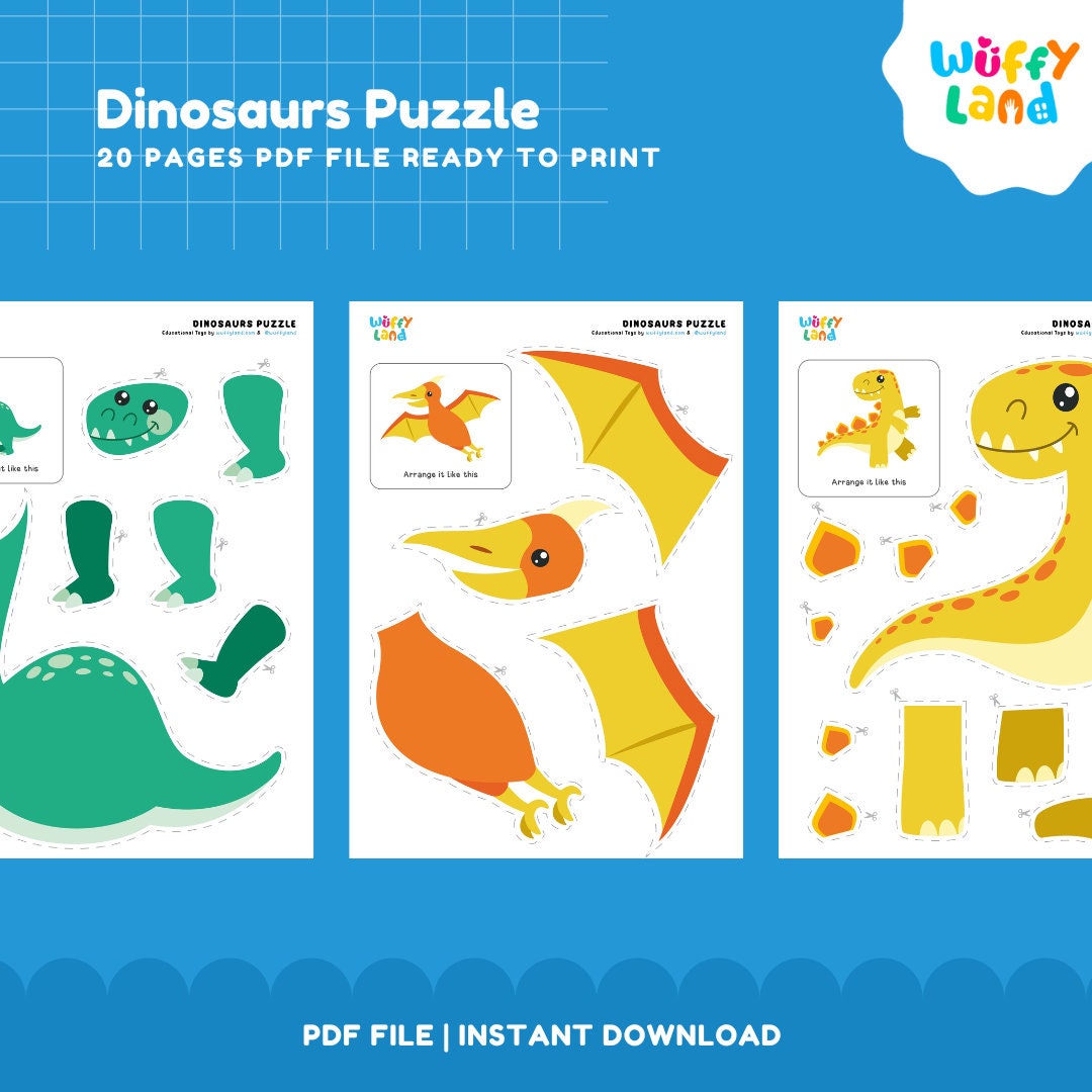 Dinosaur Puzzle Printable - 20 Pages PDF | Fun Kids Activity ...