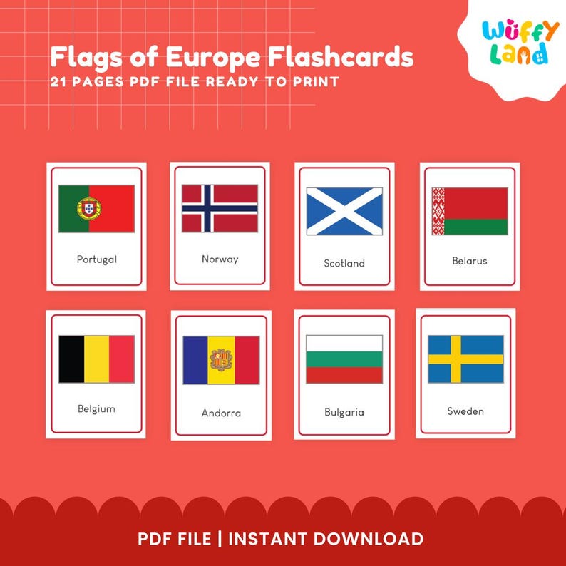 Flags of Europe Flashcards 52 Printable Geography Cards for Kids ...