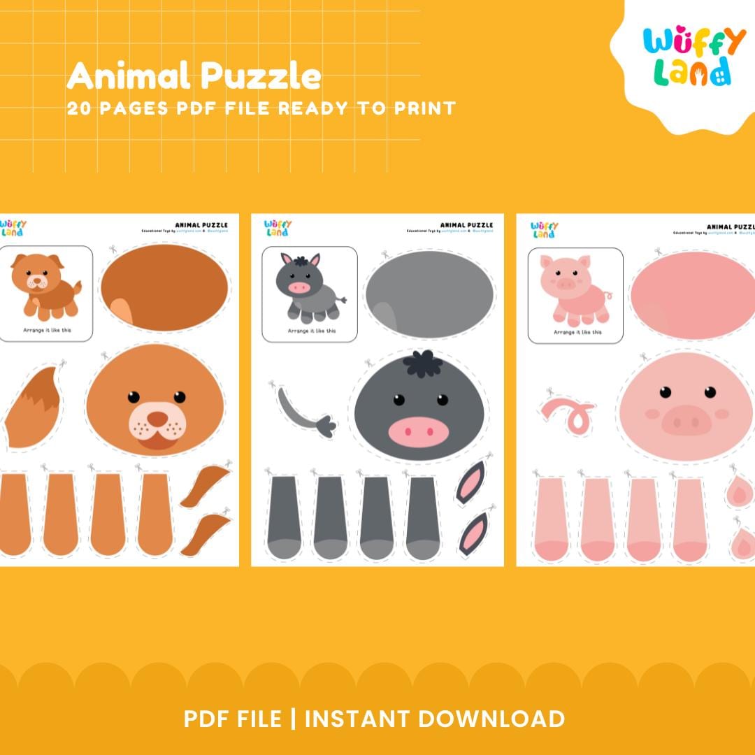 Animal Puzzle Cut and Paste Activity for Kids | Preschool Matching Game ...