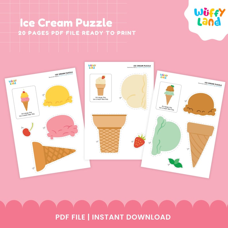 Ice Cream Puzzle Printable, Preschool Matching Activity, Toddler Cut ...