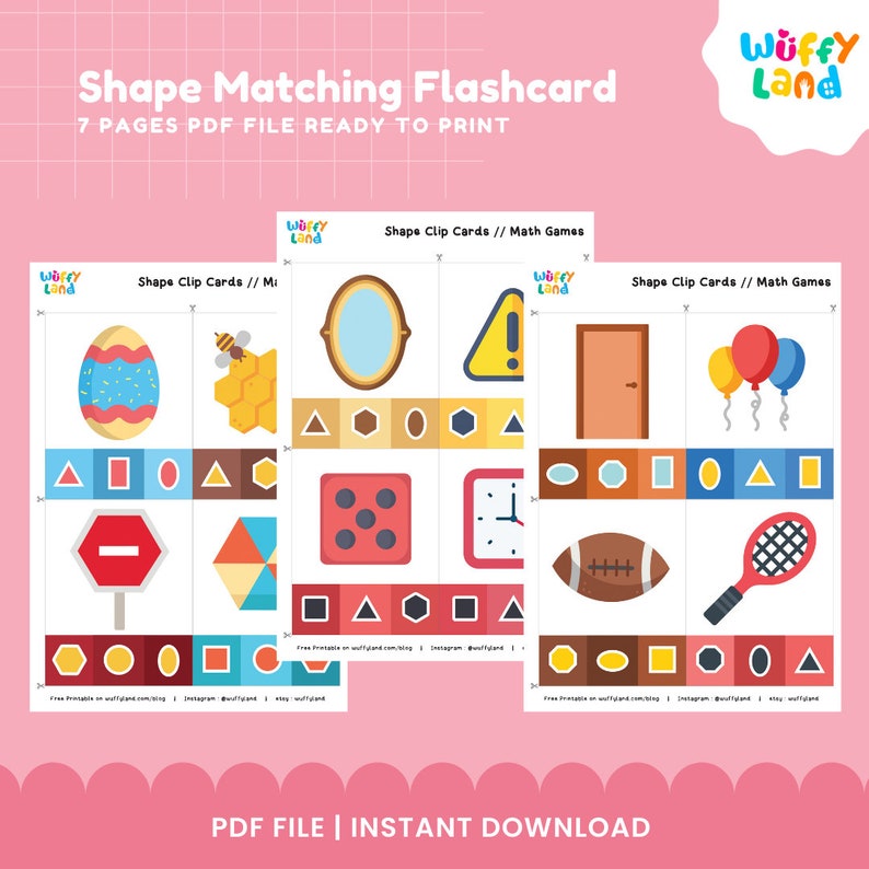 Shape Flashcard, Matching Games, Educational Material Printable ...