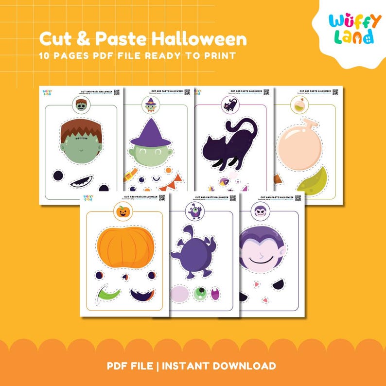 Halloween Cut and Paste Worksheets for Kids: Fun & Easy Craft 10-page ...