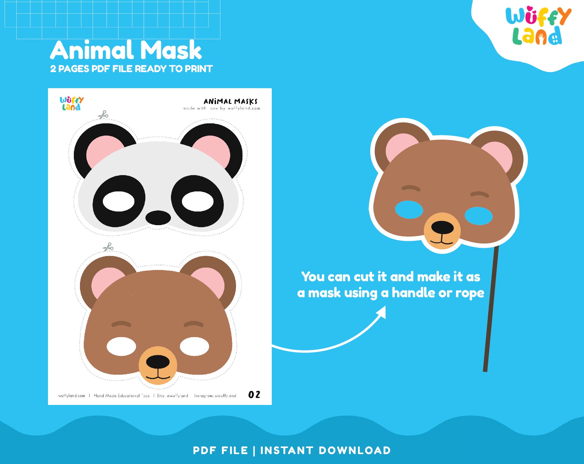 Printable DIY Animal Mask Costume Face Mask Animal Mask Halloween Party ...