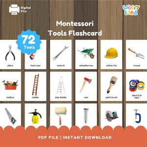 72 Montessori Tools & Equipment Flashcard, Real Image, Nomenclature ...