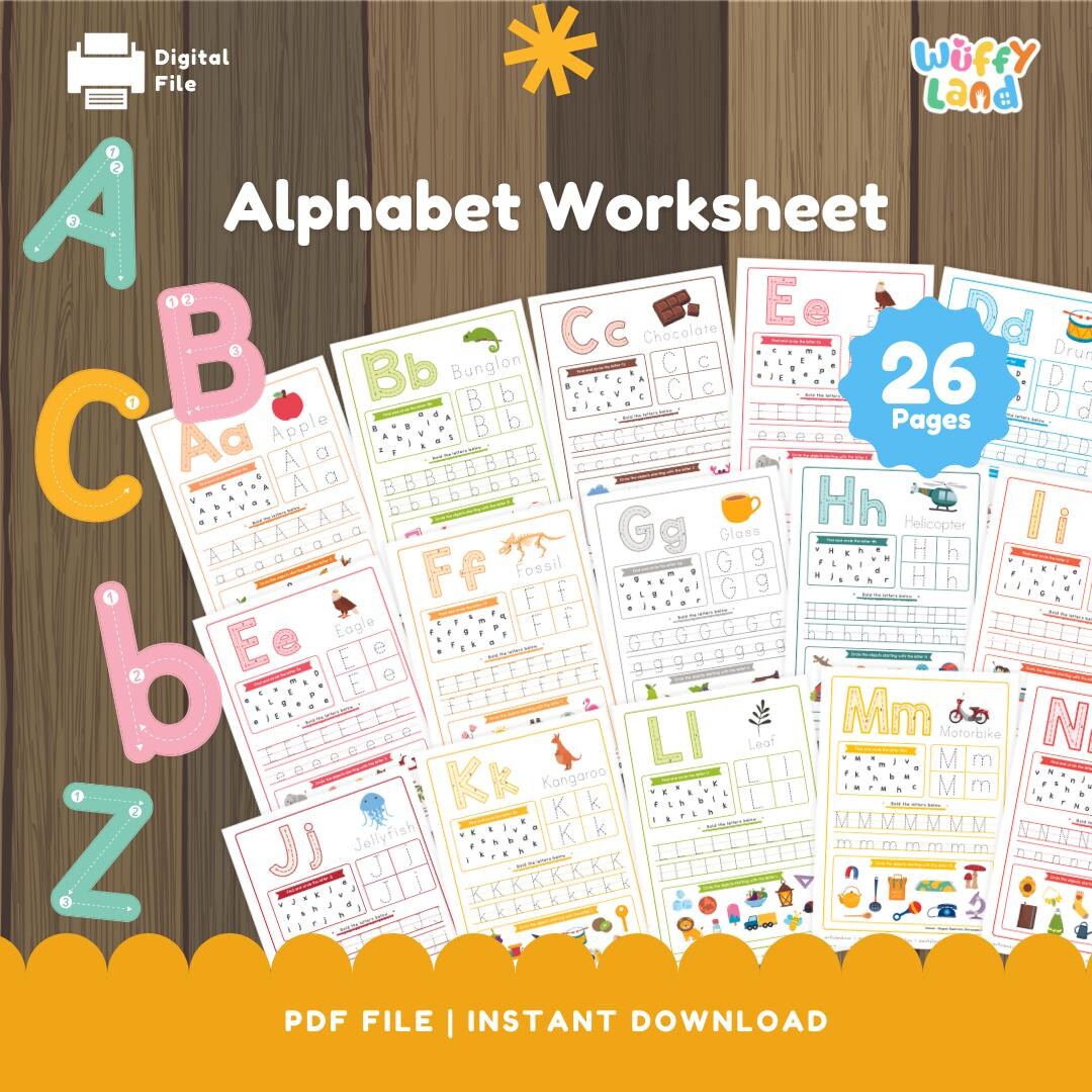 Alphabet Worksheet A–Z - Printable Tracing & Phonics Pages for ...