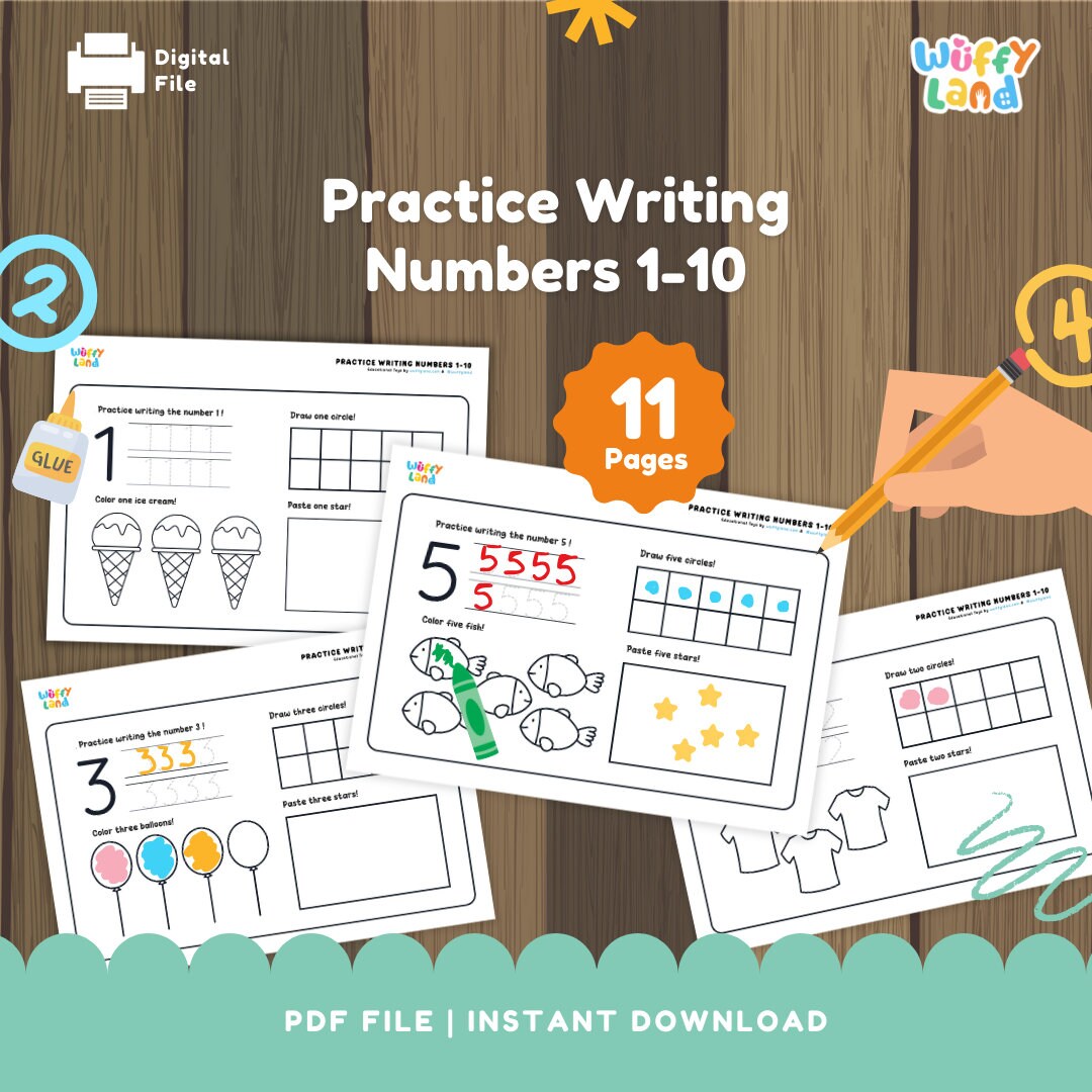 1-10 Number Tracing and Coloring, Handwriting Practice Pdf, Preschool ...