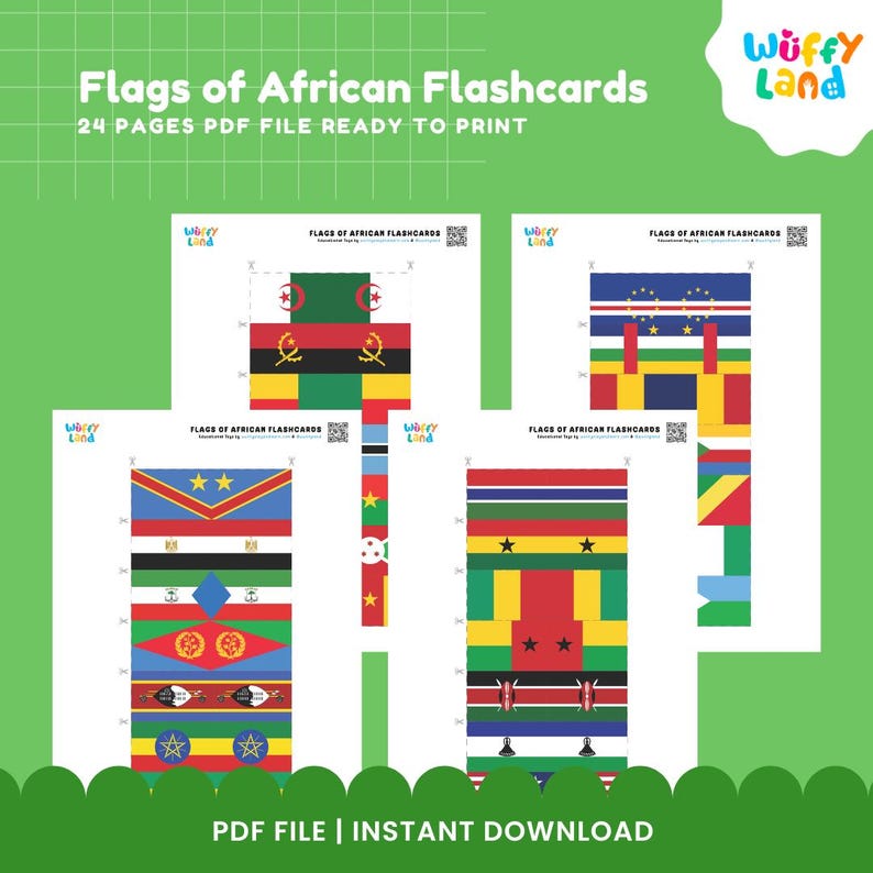 Flags of Africa Flashcards 57 Educational Cards for Kids, Instant ...