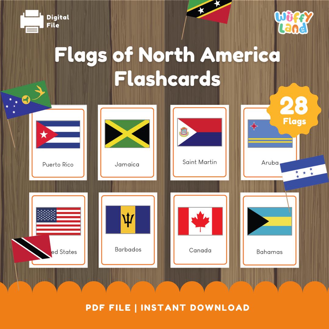 Explore North America: Printable Flags Flashcards for Kids Educational ...