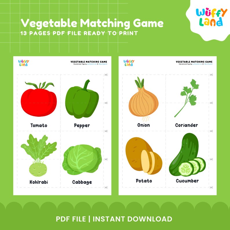 Vegetable Matching Game, Vegetable Puzzle, Matching Cards, Preschool ...
