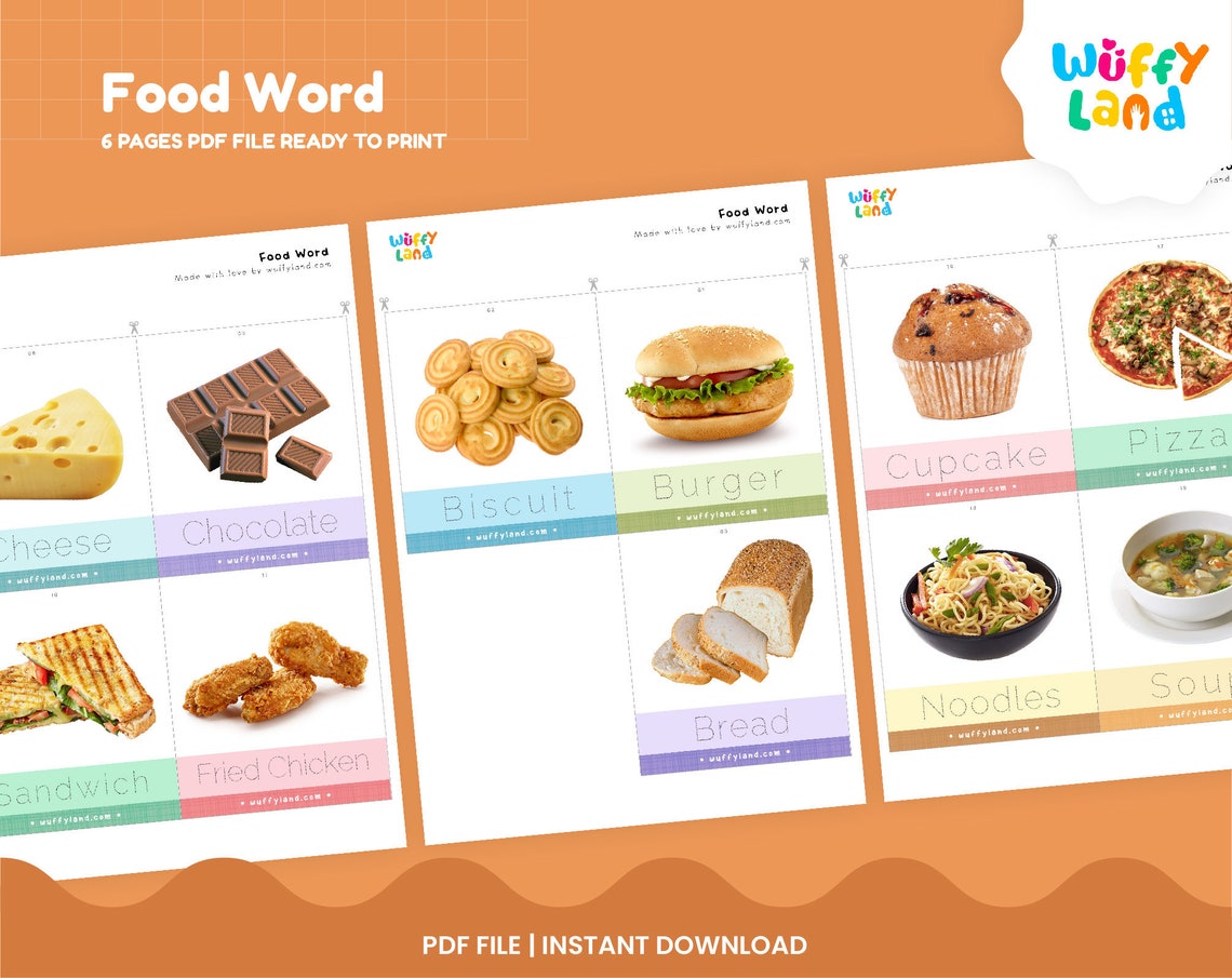Food Word Flashcards Printable Food Themed Flashcards - Etsy