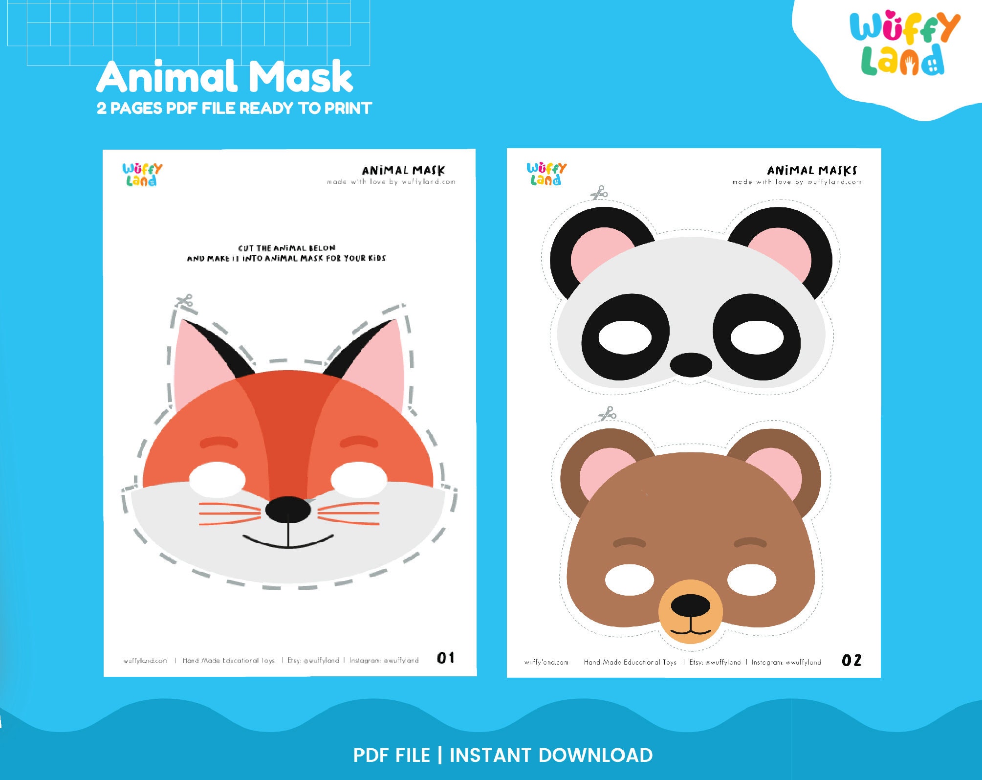 Printable DIY Animal Mask Costume Face Mask Animal Mask Halloween Party ...