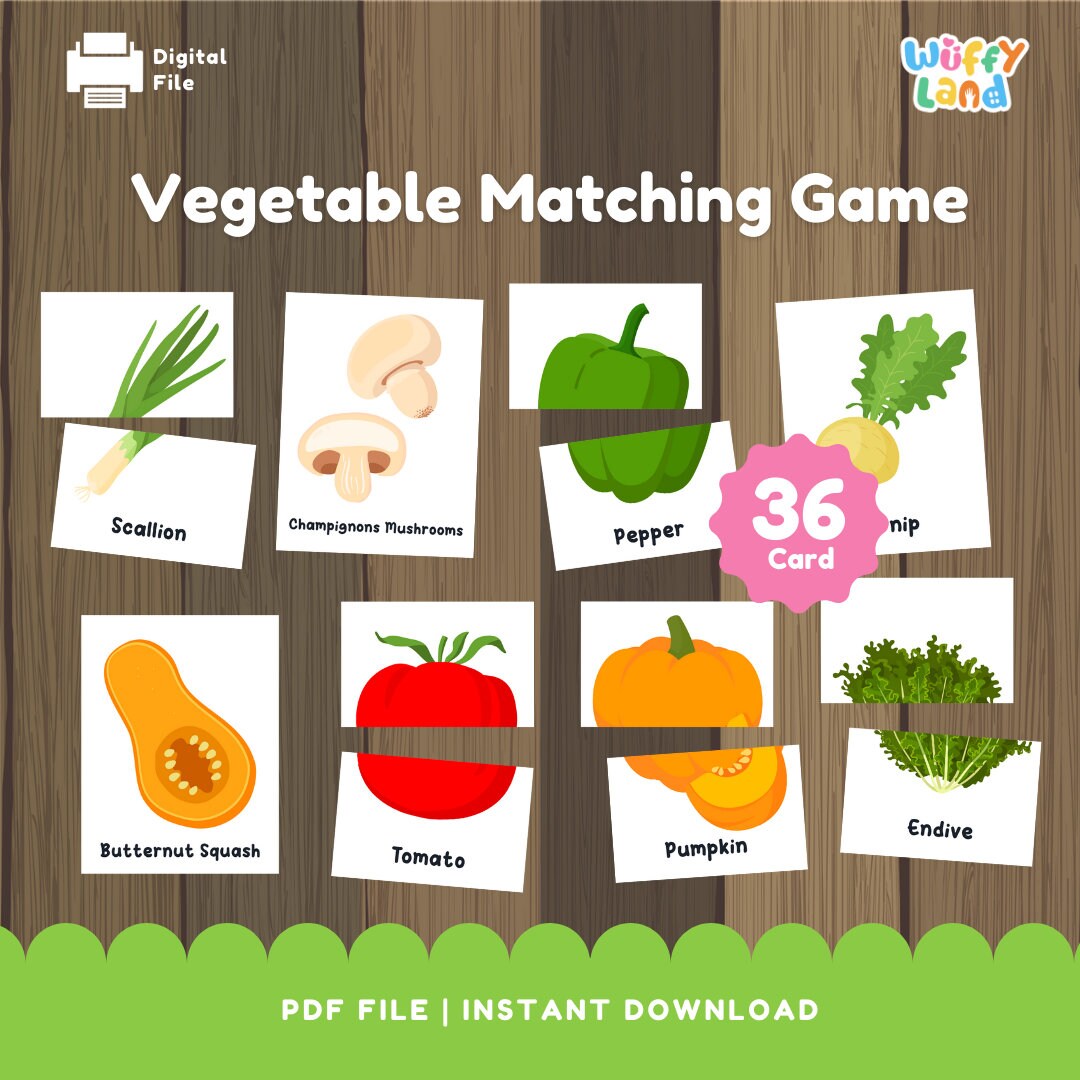 Vegetable Matching Game, Vegetable Puzzle, Matching Cards, Preschool ...