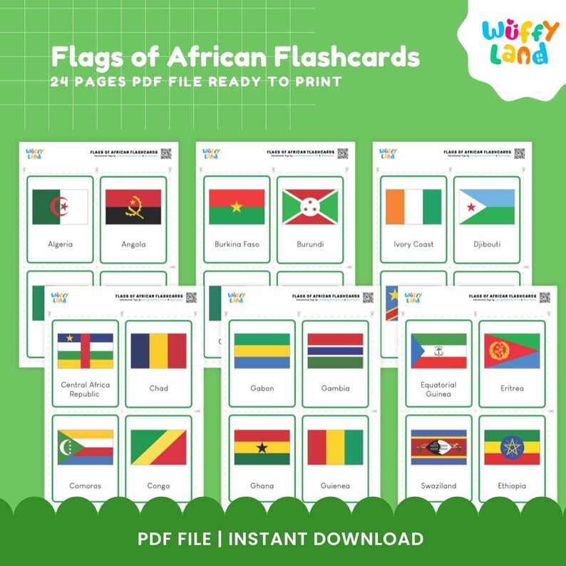 Flags of Africa Flashcards 57 Educational Cards for Kids, Instant ...