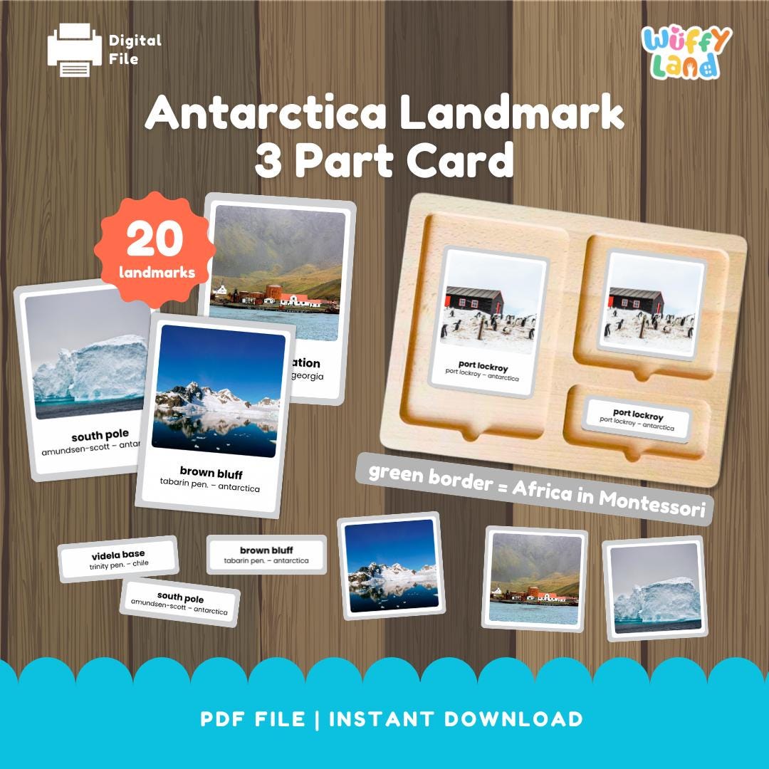 Antarctica Landmark 3 Part Cards | Montessori Geography Activity for ...