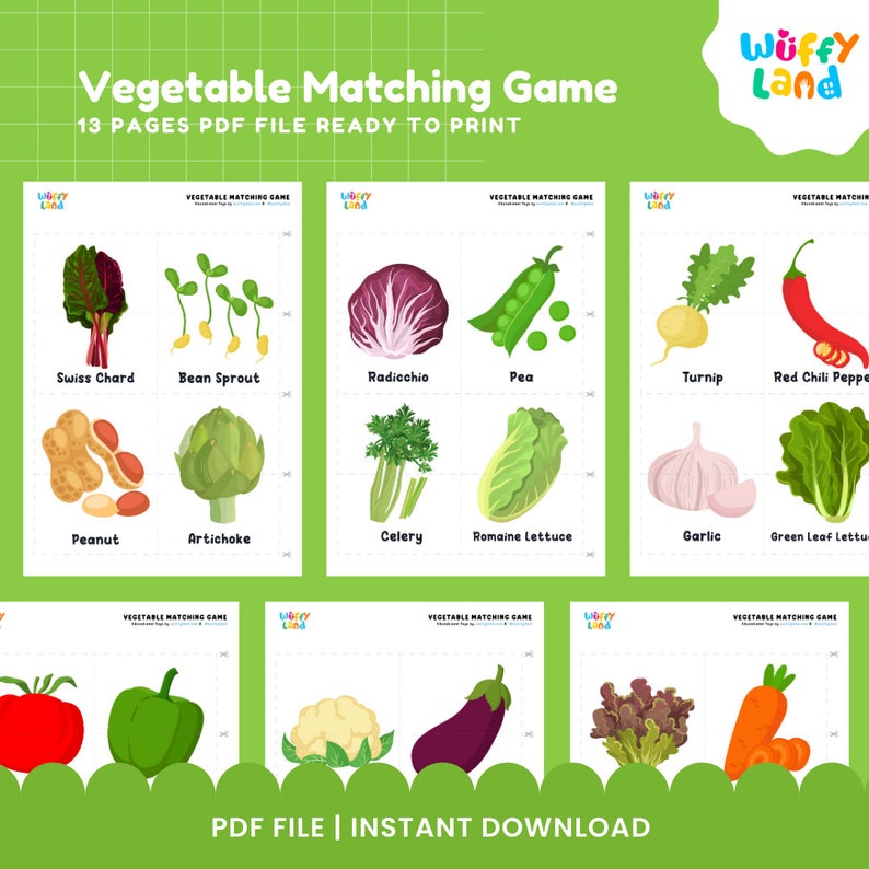 Vegetable Matching Game, Vegetable Puzzle, Matching Cards, Preschool ...