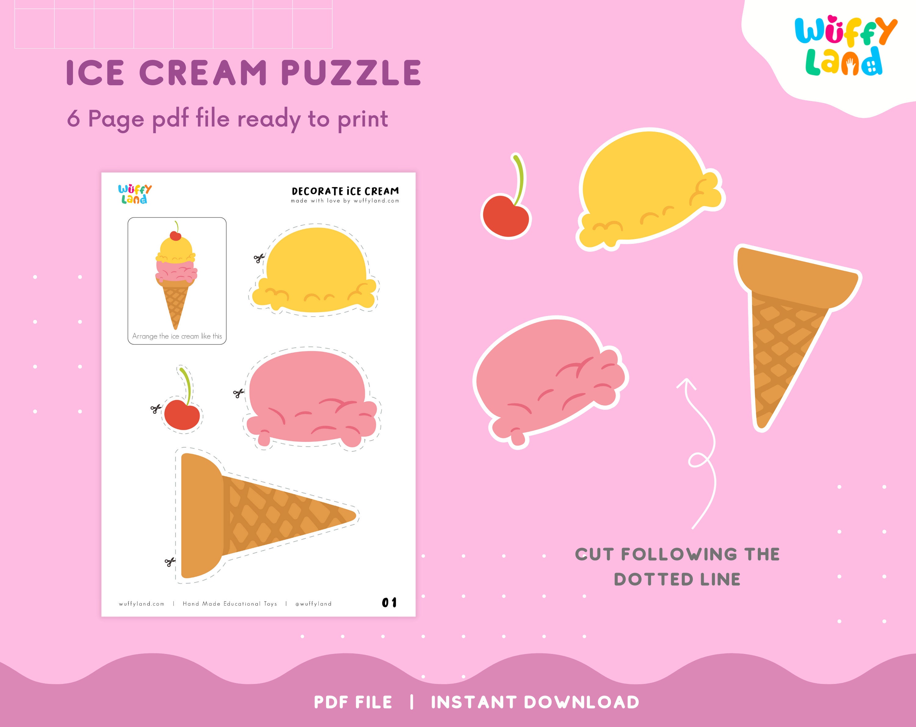 Cut and Glue Game Ice Cream Theme. Learning Pack for Kids. - Etsy