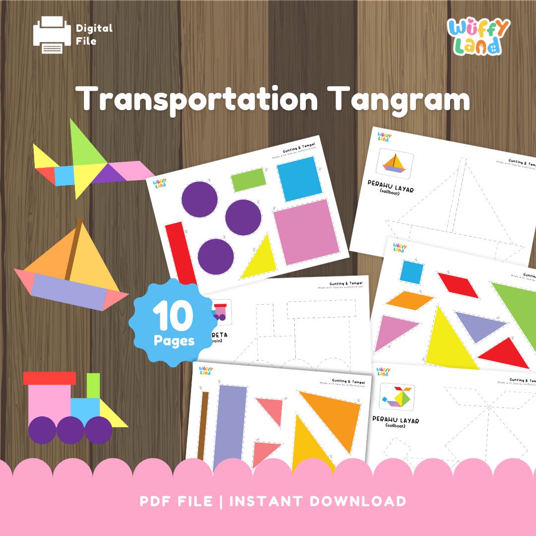 Transportation Tangram, Montessori Learning Game, Tangram Random Cards ...