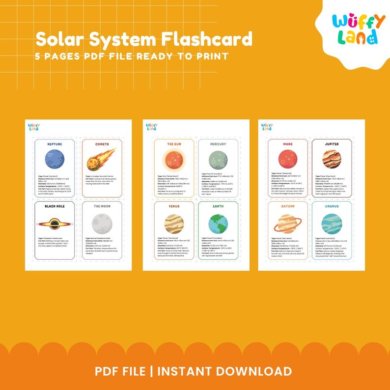 Solar System Flashcards - Planets and Space Learning for Kids - Etsy
