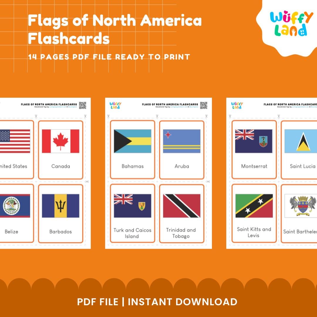 Explore North America: Printable Flags Flashcards for Kids Educational ...