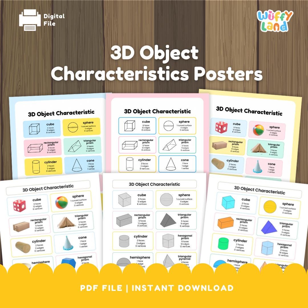 3D Object Characteristics Posters - Geometry Anchor Charts for Math ...