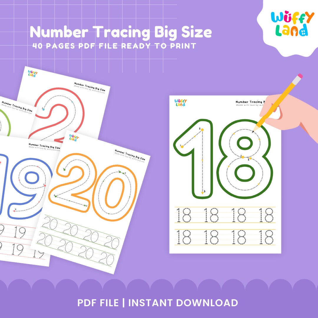 20 Number Tracing Worksheets, Handwriting Practice, Traceable Numbers ...